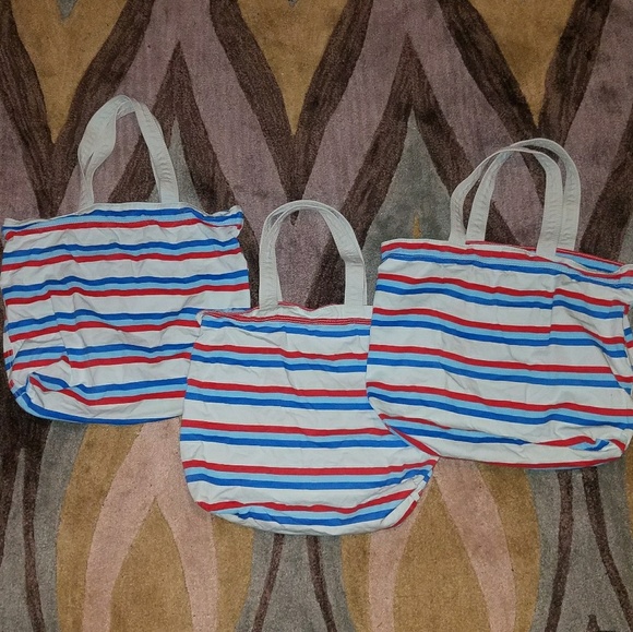 Heritage 1981 | Bags | Trio Of Blue And Red Striped Tote Bags | Poshmark
